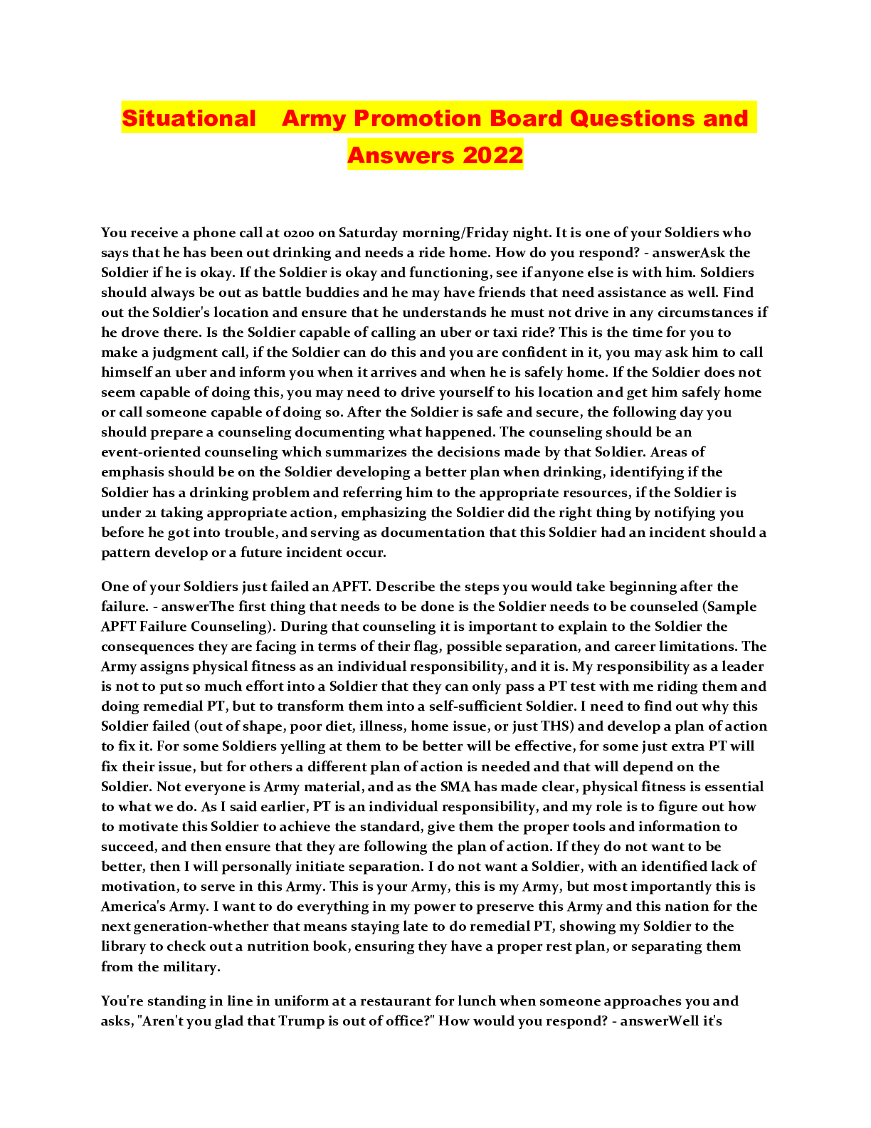 Situational Army Promotion Board Questions and Answers 2022 - Scholarfriends